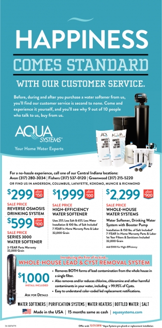 Happiness Comes Standard With Our Customer Service., Aqua Systems, Avon, IN