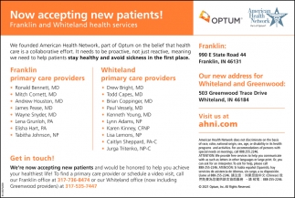 Now Accepting New Patients!, American Health Network, Franklin, IN